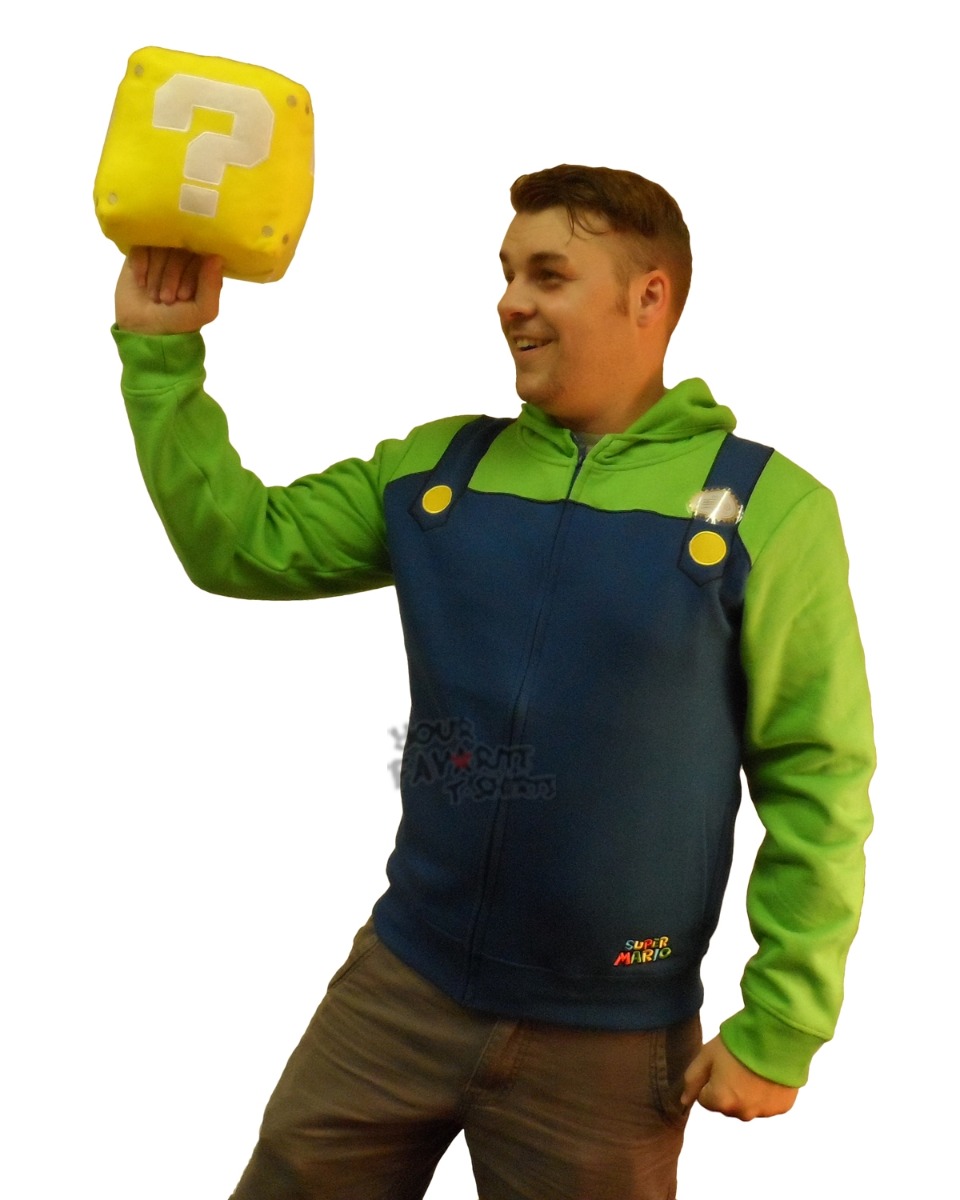 Super Mario Bros Luigi Costume Gamer Nintendo Licensed Zip Up Hoodie S