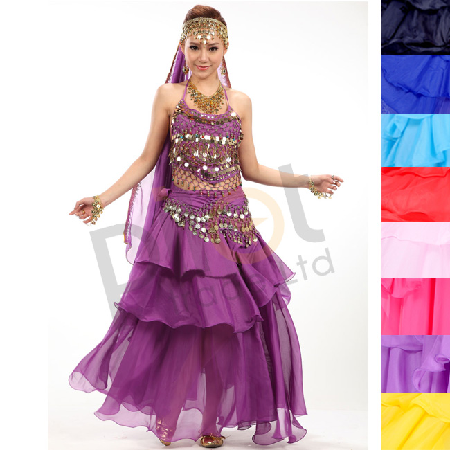 Belly Dance Costume Sets 2 3 Pics Handmade Sequins Top Bra And Skirt Gold