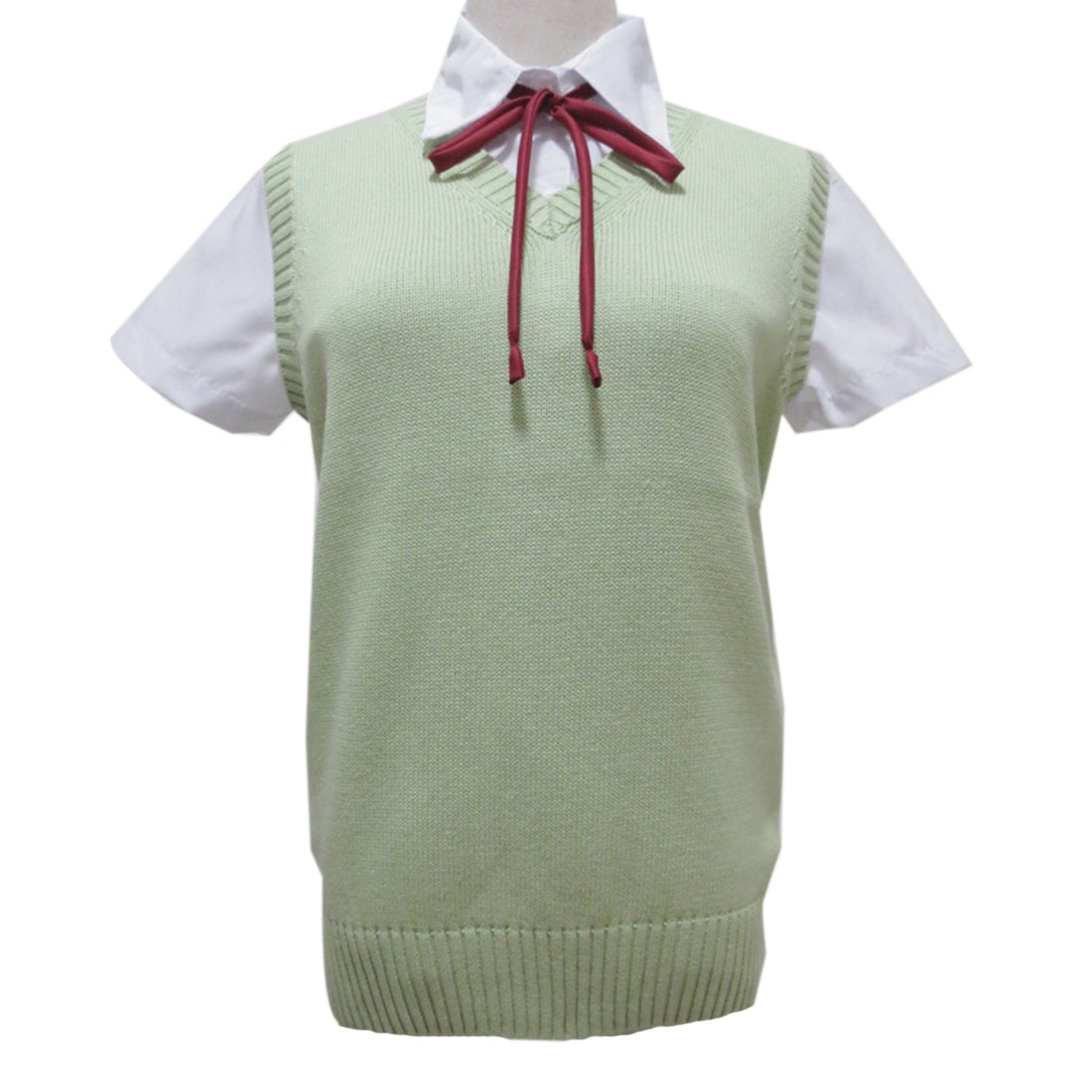 Women Sleeveless V Neck Cotton Knitting Sweater School Girls Jk