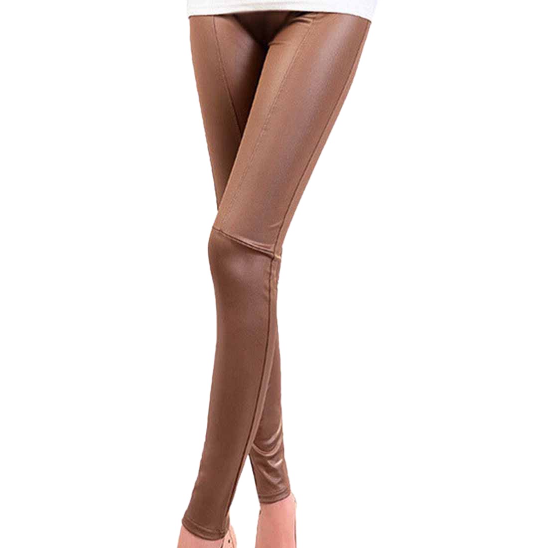 Imitation Leather Patchwork Women Leggings Slim Legs Fashion Stretchy