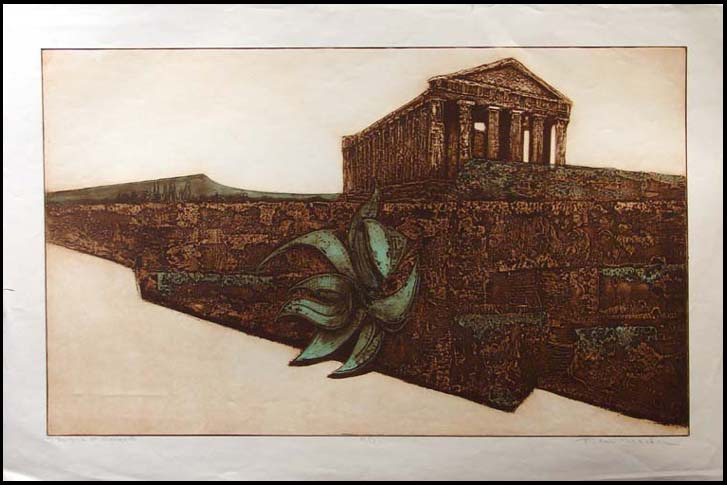 Dean Meeker"Temple Of Aqriqento" H.Signed Intaglio Collagraph Artwork ...