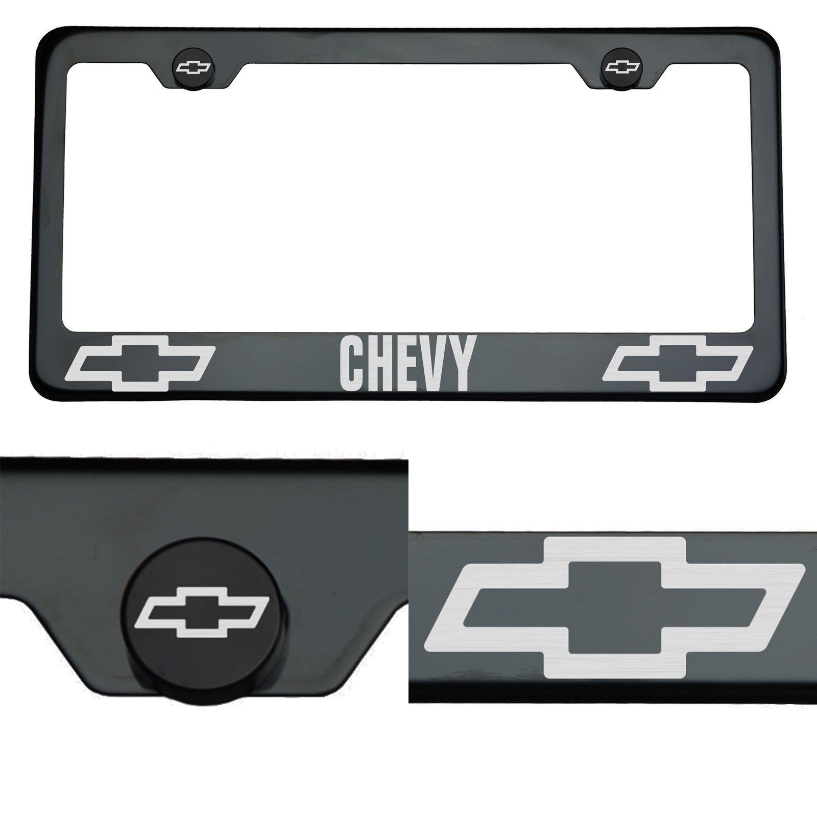 T304 Black Chrome License Plate Frame Stainless Steel Silver Chevy ...