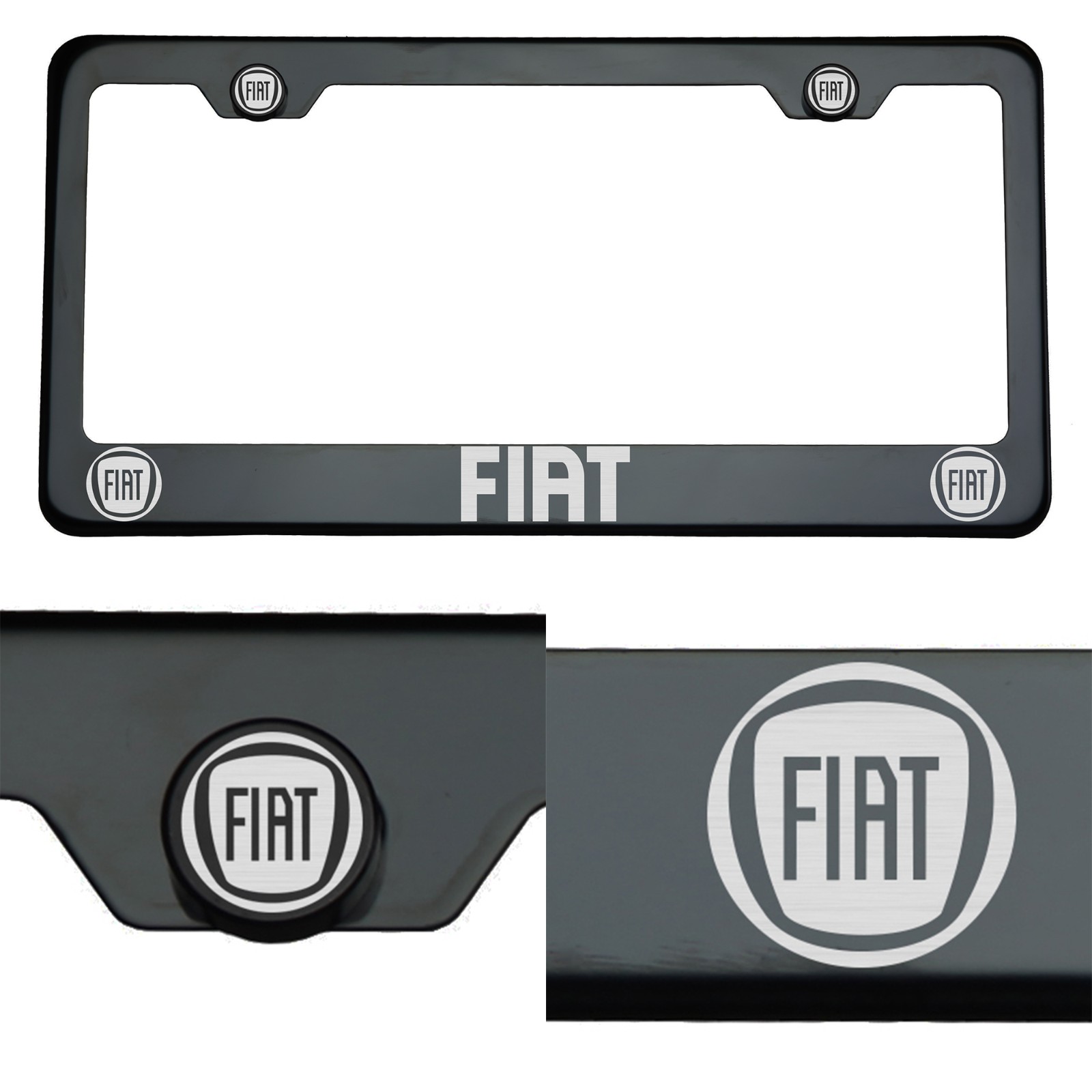 T304 Black Chrome License Plate Frame Stainless Steel Silver Fiat Laser ...