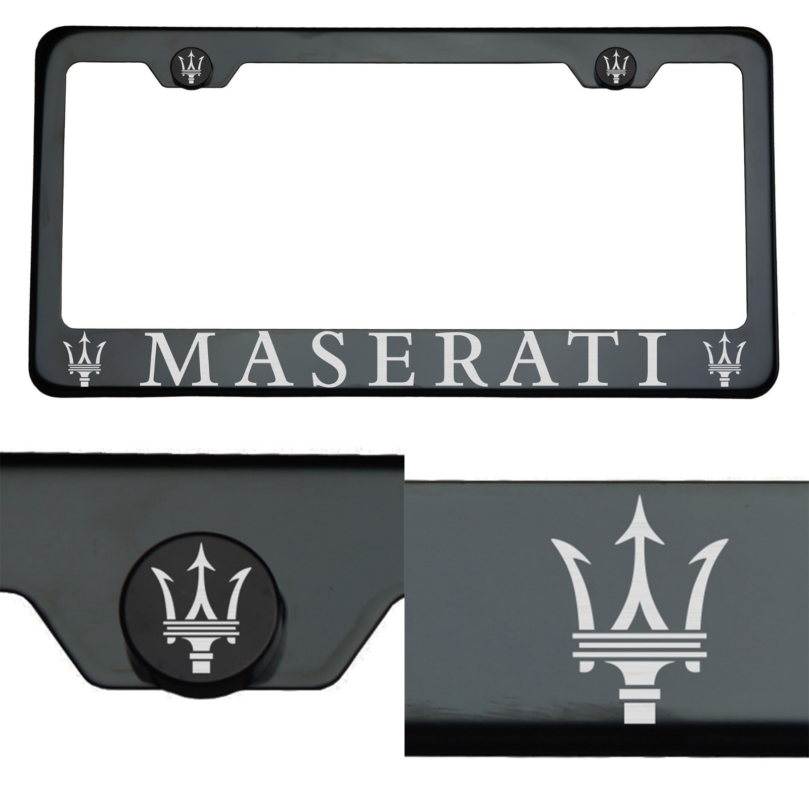 304 Black Chrome License Plate Frame StainlessSteel Silver Maserati ...