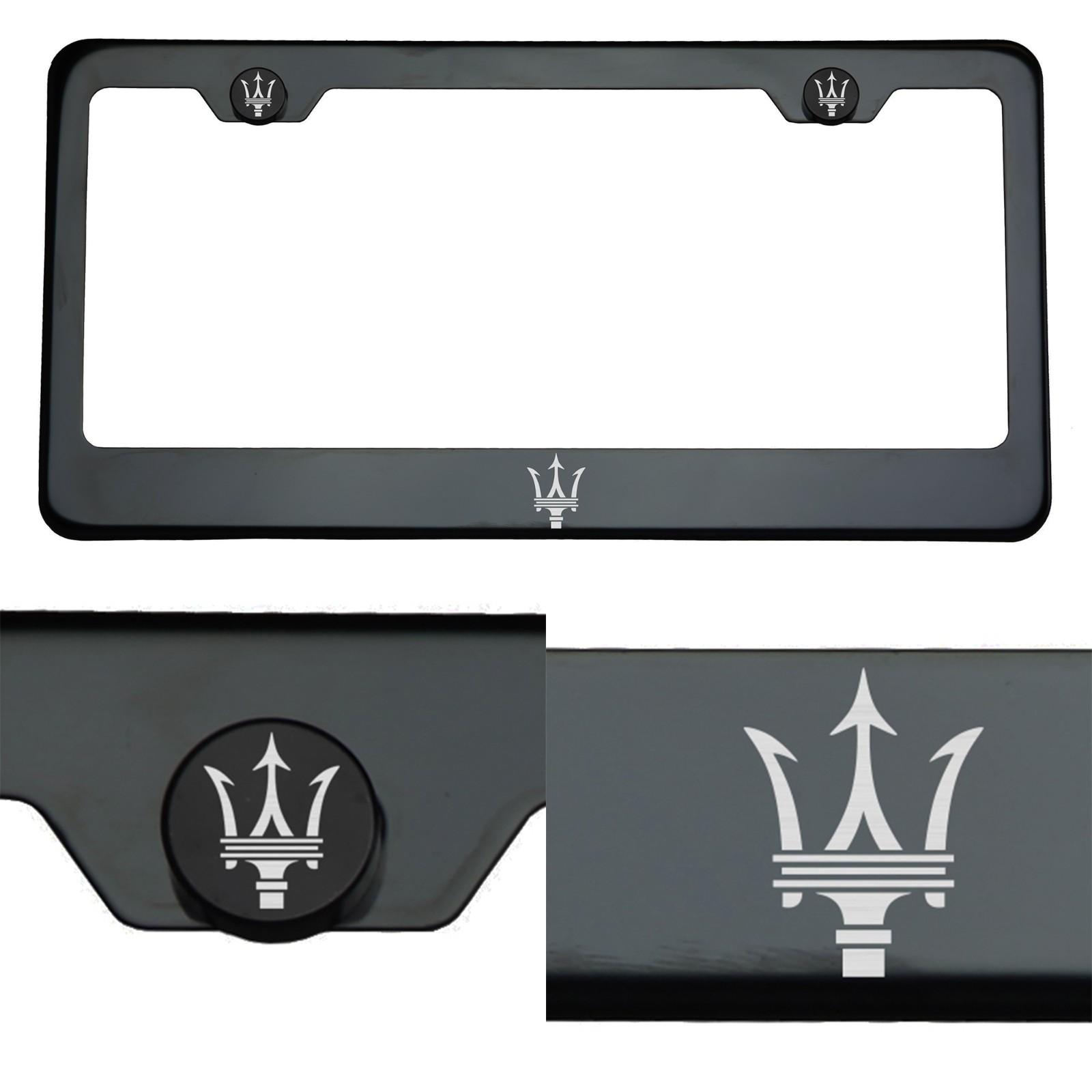 Black Chrome License Plate Frame 304 Stainless Steel Laser Engrave ...