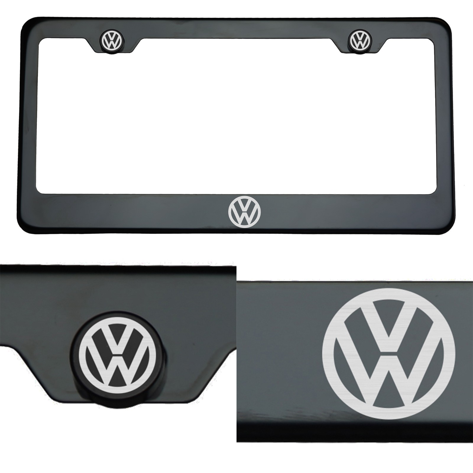 Black Chrome License Frame T304 Stainless Steel Laser Engraved VW | eBay