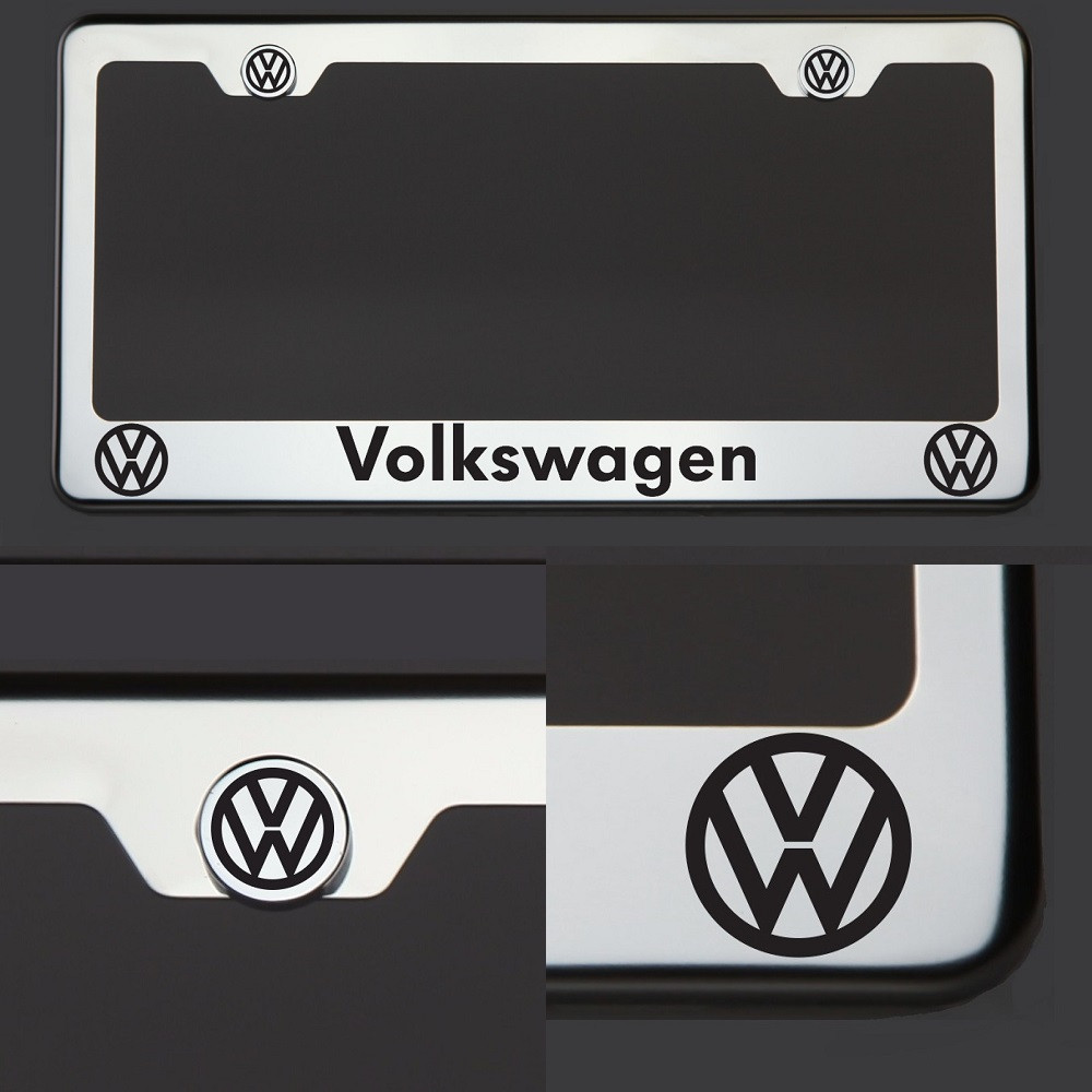Polish Mirror Stainless Steel Volkswagen Black Laser Etched License ...