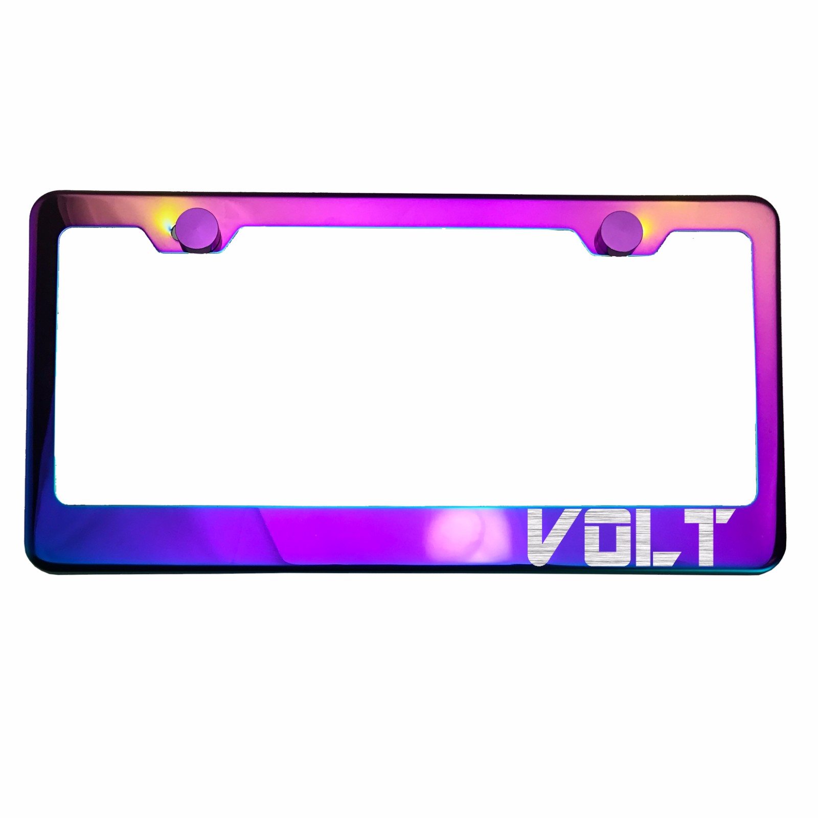 Neo Neon Chrome License Plate Frame VOLT Laser Etched Metal Screw Cap ...