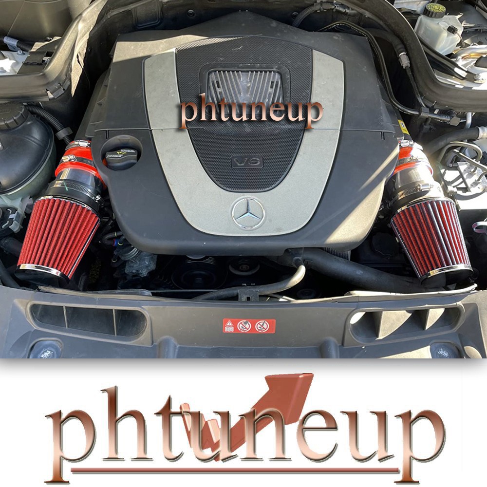 RED DUAL TWIN AIR INTAKE KIT FIT 2008-2012 Mercedes Benz C300 3.0L V6 ...