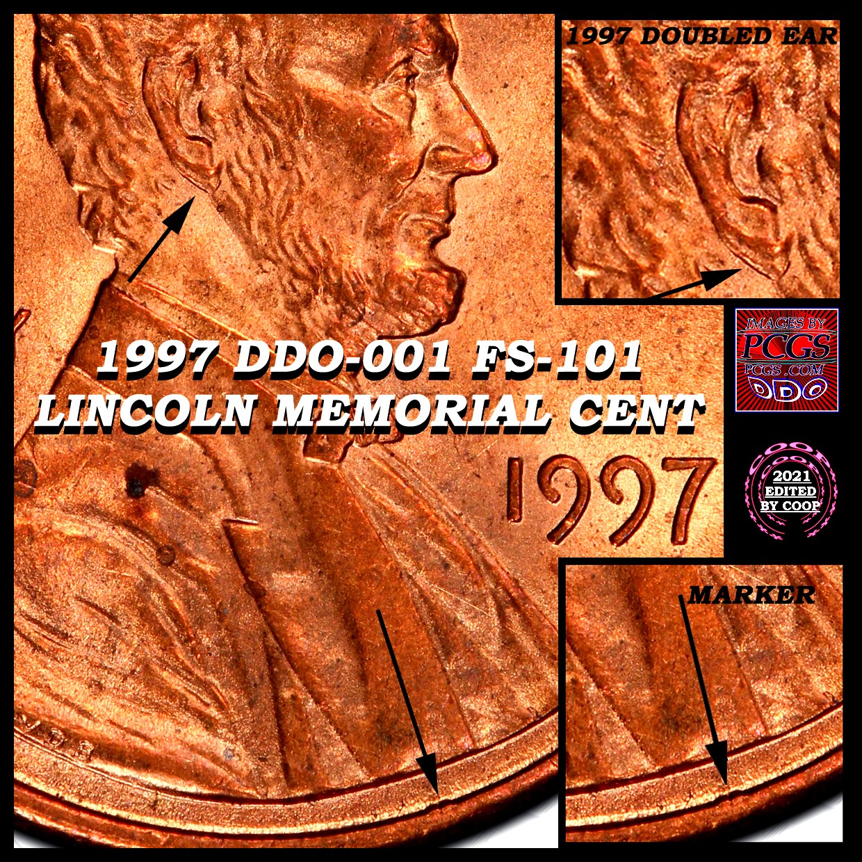 1997 P Lincoln Cent Doubled Die Obverse / DDO FS-101 Double Ear - Coin ...