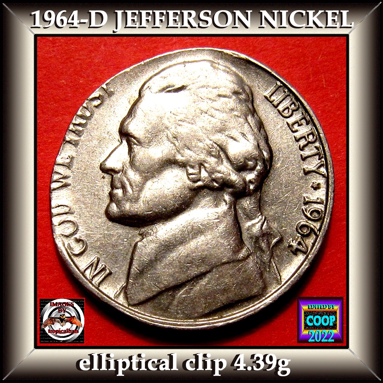 1964 D Jefferson Nickel Mint Error - Elliptical Clip 4.39g - Coin ...