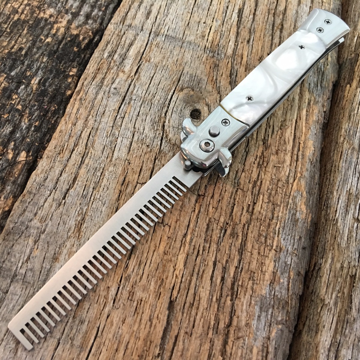 Automatic Push Button Folding Comb Switchblade Knife Looking Brush ...