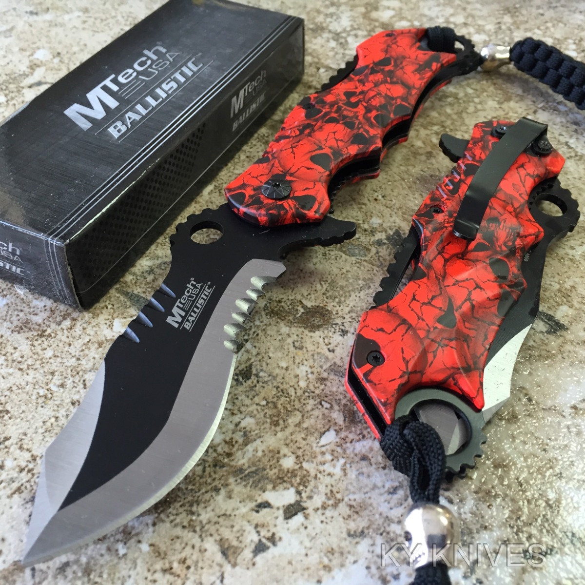 MTECH Ballistic BOWIE Black Red SKULL CAMO Spring Assisted Opening ...