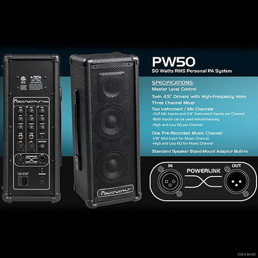 NEW POWERWERKS PW50 50-WATT PORTABLE SELF-CONTAINED PERSONAL P.A ...
