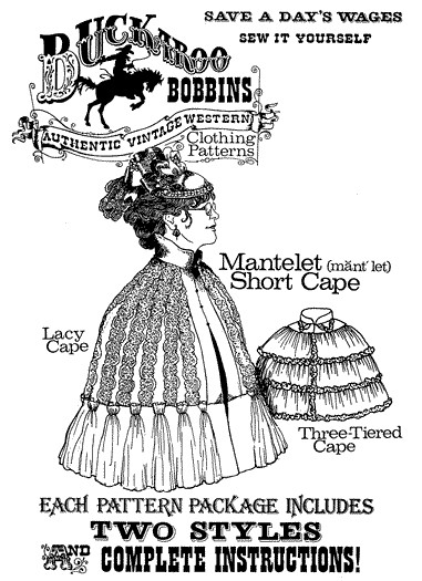 Ladies Victorian 1830s-90s Mantelet, Short Cape Buckaroo Bobbins Sewing ...