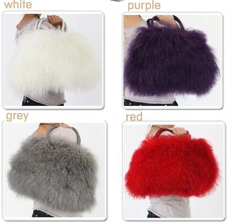 New large real long lamb fur/mongolian fur bag handbag on sale(multi ...