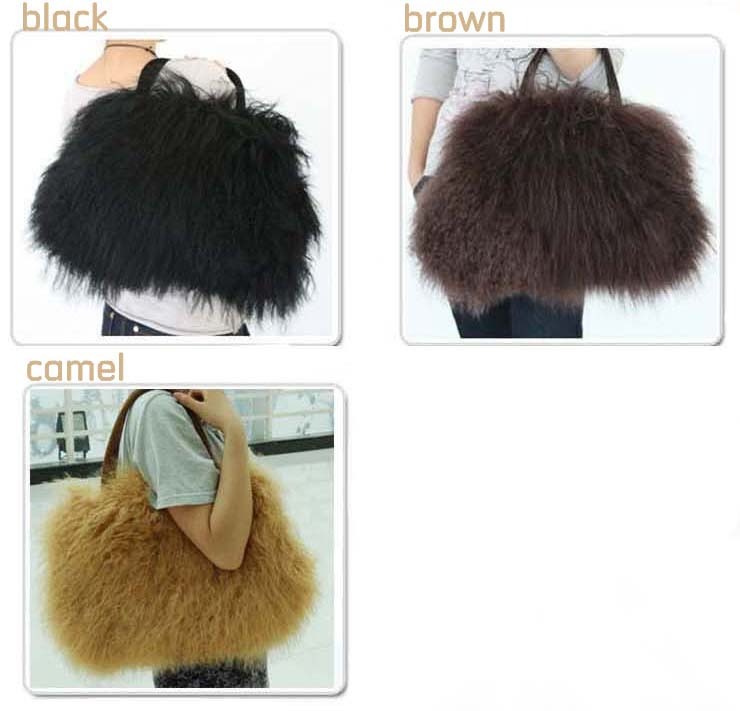 New large real long lamb fur/mongolian fur bag handbag on sale(multi ...