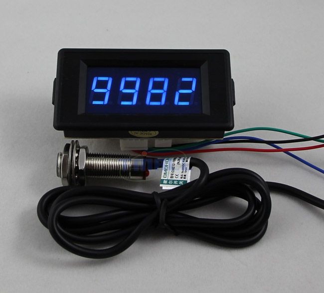 DC 12V 24V 4 Digital Blue LED Counter Meter Up Down+Hall Proximity ...