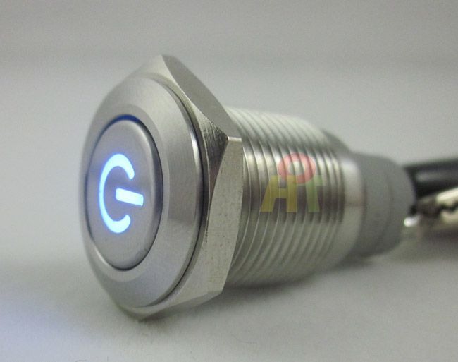 Stainless Steel Blue 12V LED Power Button Switch Push ON/OFF Waterproof ...